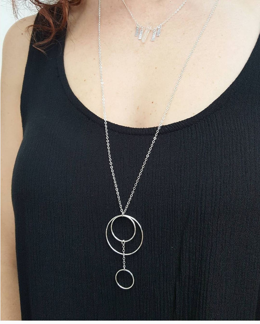 Circle Necklace in Sterling Silver, This Long Circle Necklace is Hand ...