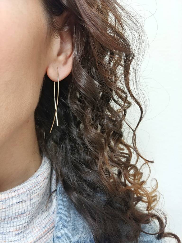 Pull Through Earrings Gold Threader Earrings Sterling Silver | Etsy