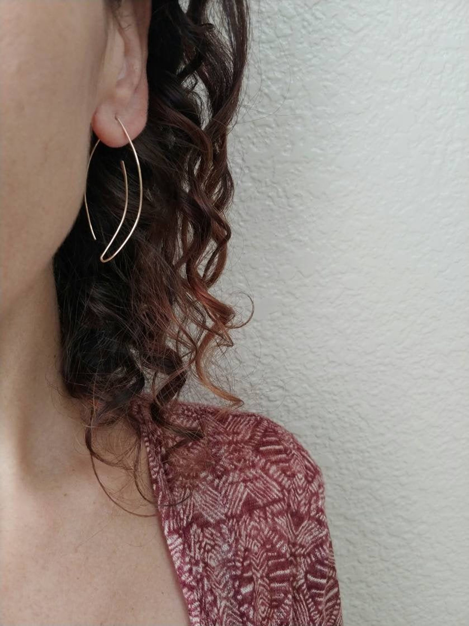 Pull Through Earrings Hoop Earrings Threader Earrings Leaf - Etsy