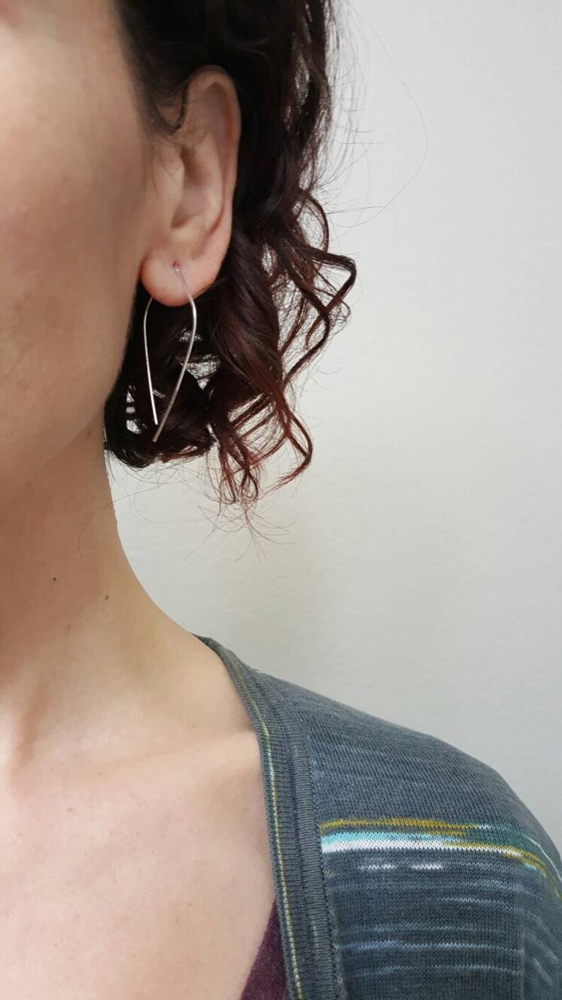 Silver Pull Through Earrings Threader Earrings Geometric | Etsy