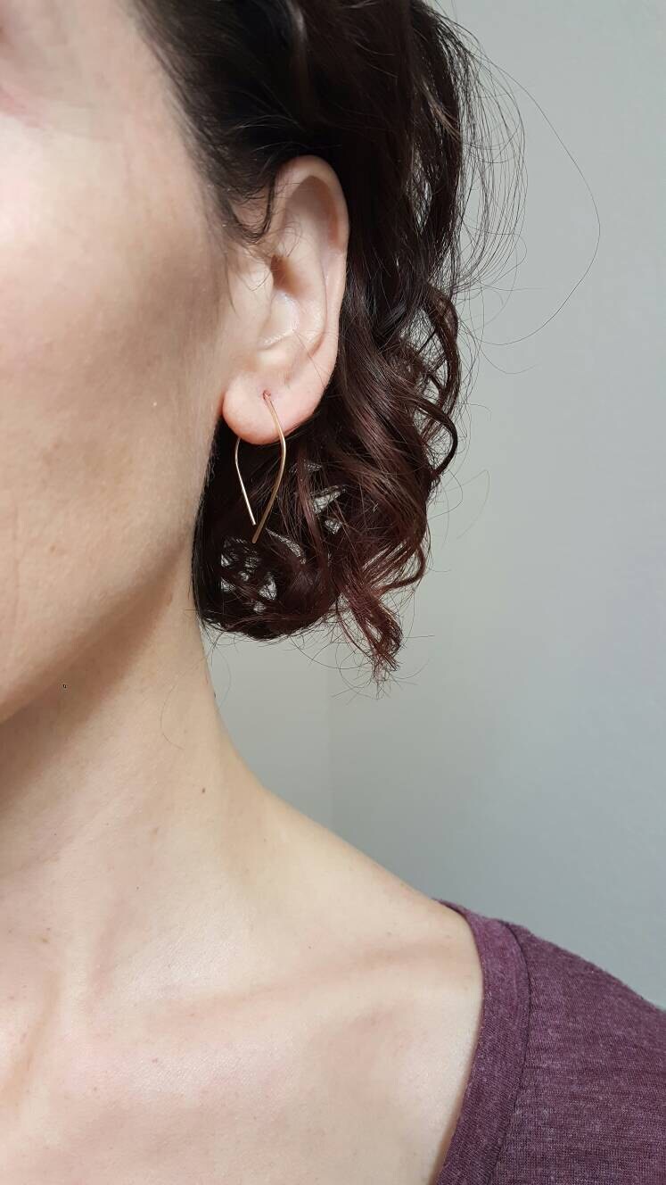 Gold Pull Through Earrings Small Earrings Geometric - Etsy
