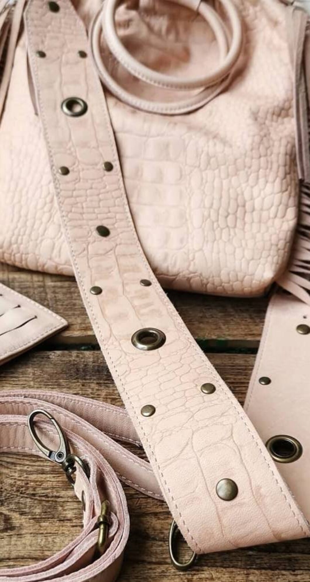Adjustable Shoulder Strap in Genuine Leather. Pale Pink Croco - Etsy