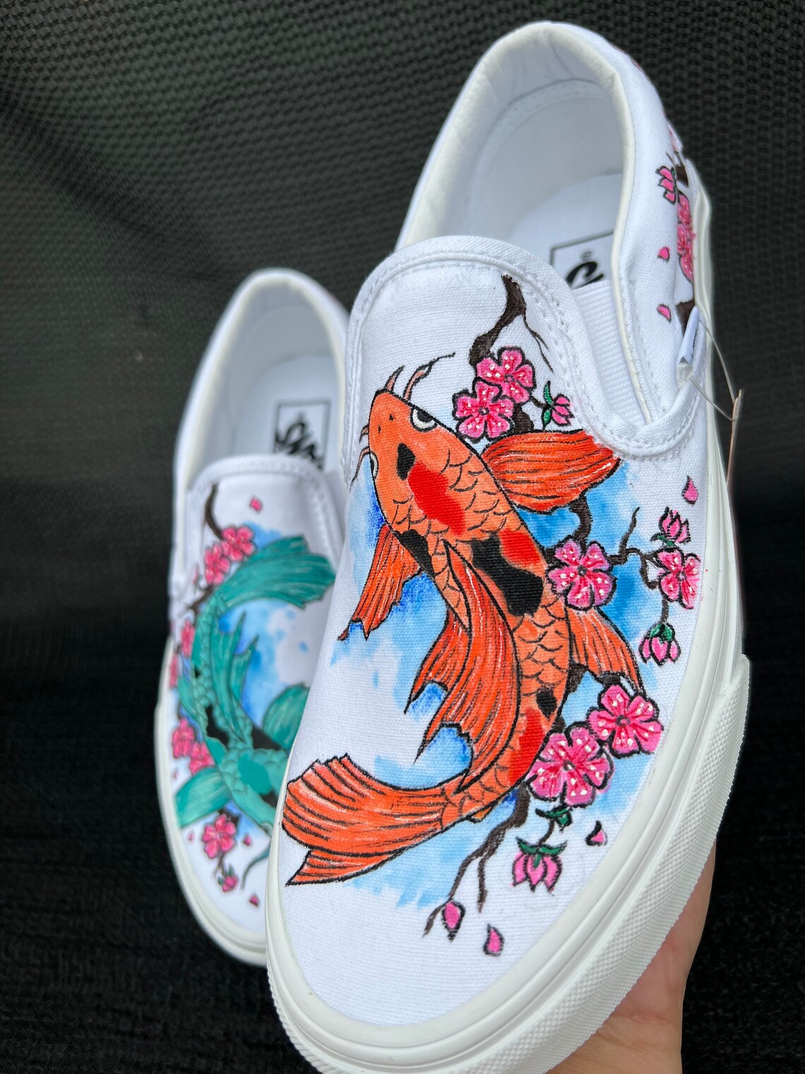 Japanese Koi Fish With Cherry Blossoms Flower Vans Slip on - Etsy