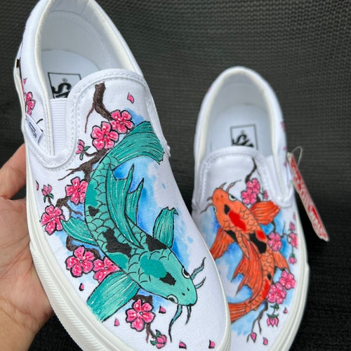 Japanese Koi Fish With Cherry Blossoms Flower Vans Slip on - Etsy