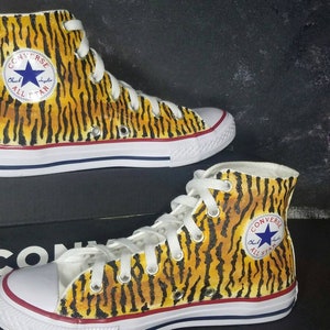Tiger Design With Print High Top Converse Hand Painted Custom Shoes for ...