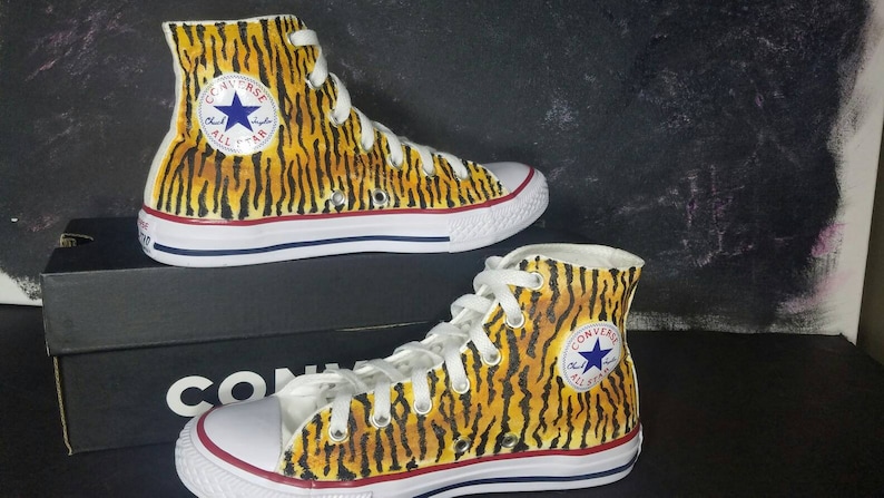 Tiger Design With Print High Top Converse Hand Painted Custom - Etsy