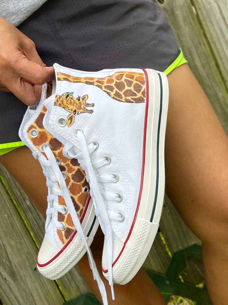 Giraffe Design With Print High Top Converse Hand Painted Custom Shoes ...