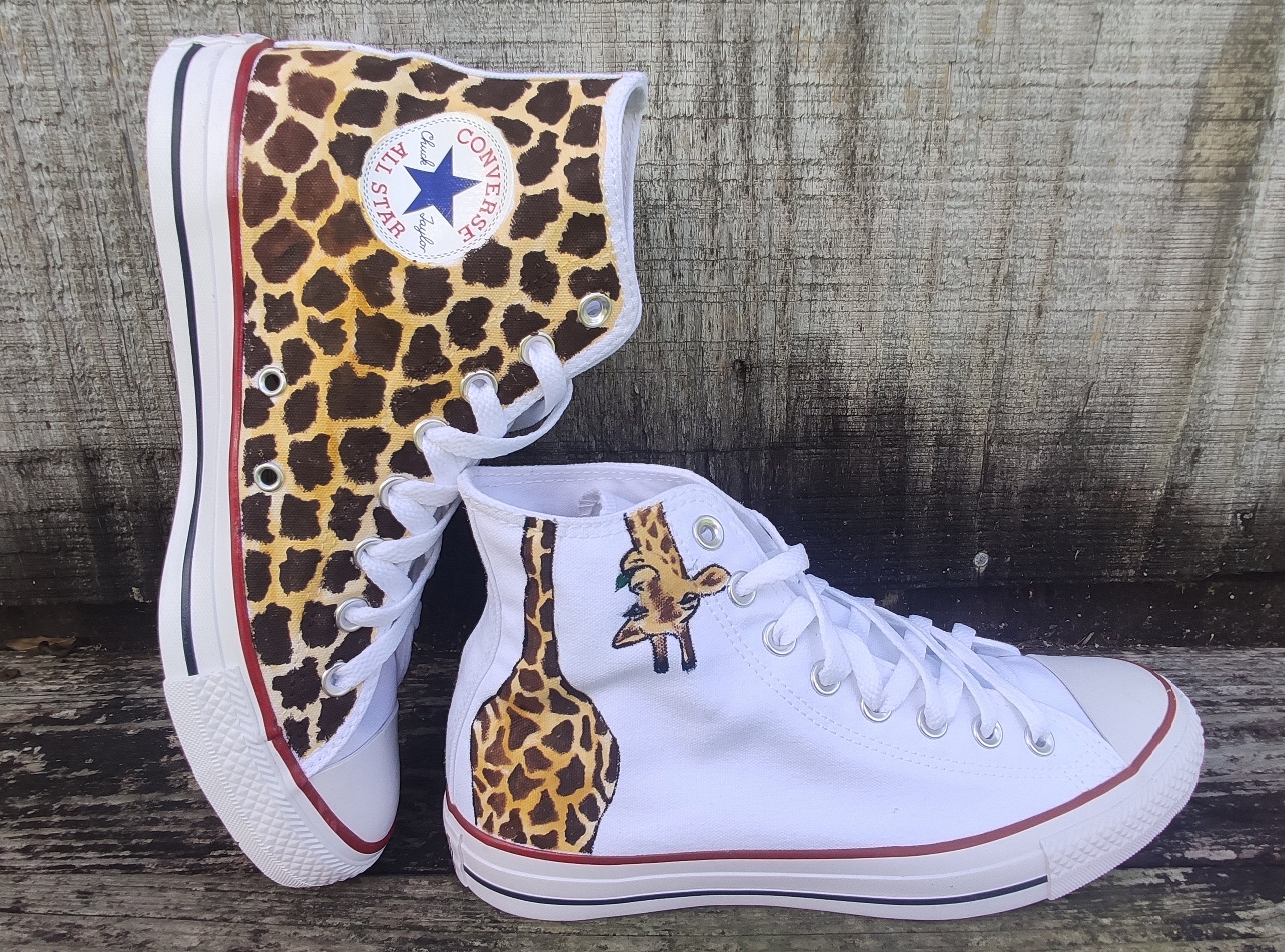 Giraffe design with print high top converse hand painted | Etsy