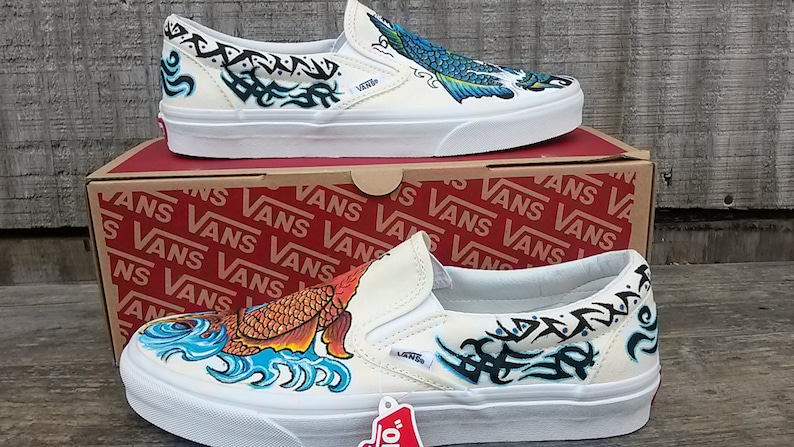Japanese Koi Fish With Tribal Design Vans Slip on Hand Painted Custom ...