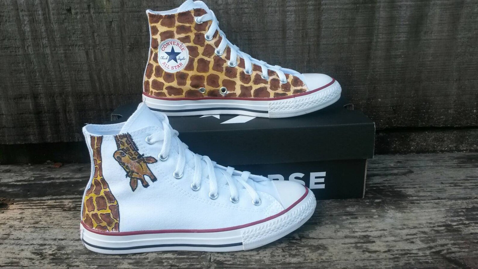 Giraffe Design With Print High Top Converse Hand Painted | Etsy