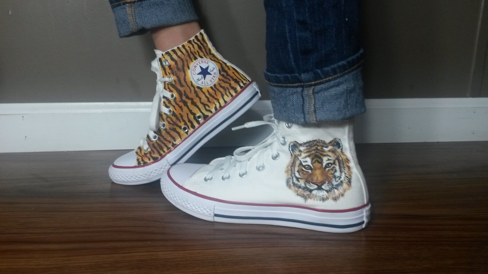 Tiger Design With Print High Top Converse Hand Painted Custom - Etsy