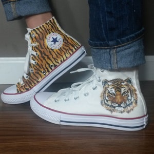 Tiger Design With Print High Top Converse Hand Painted Custom Shoes for ...