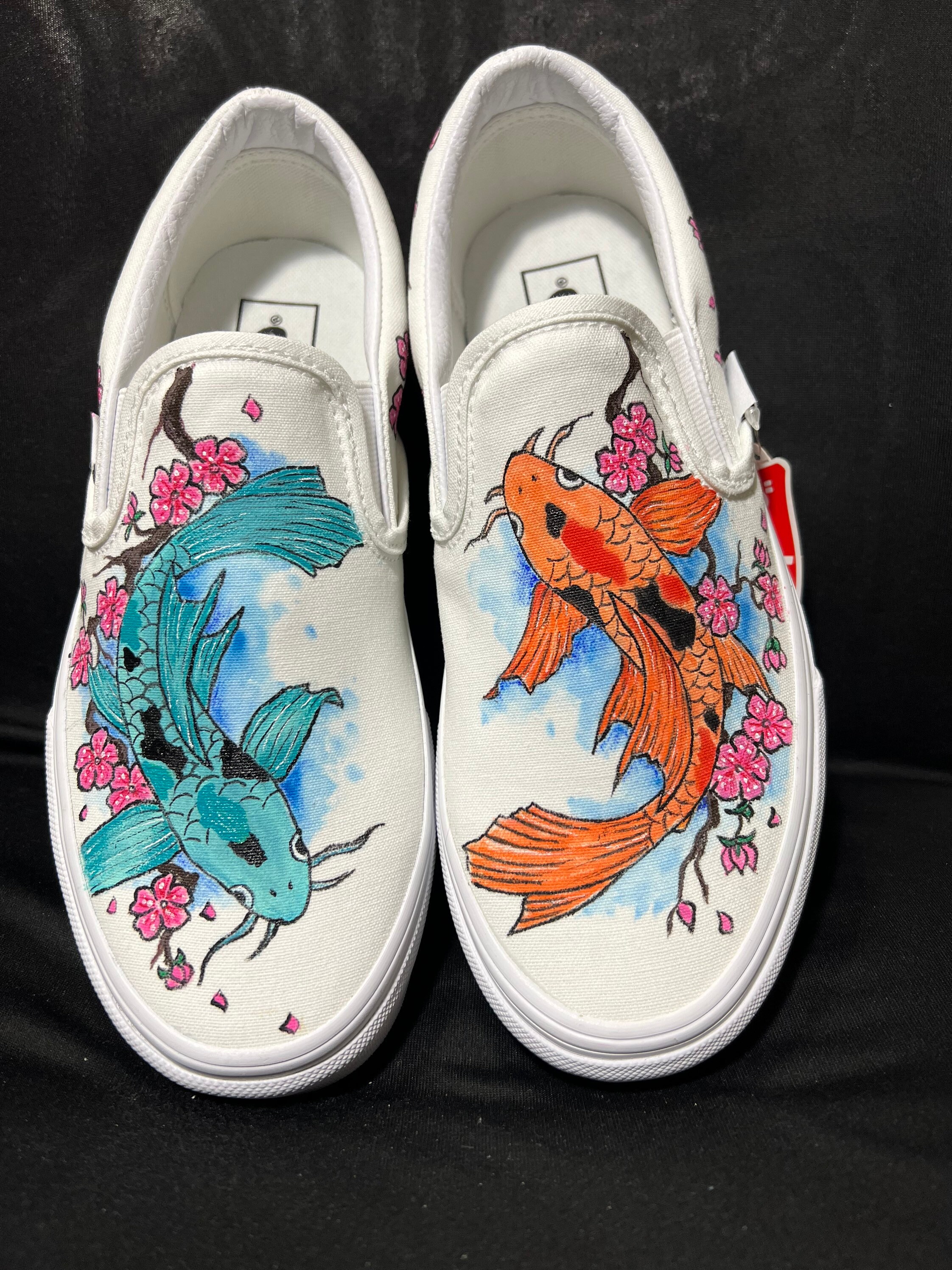 Japanese Koi Fish With Cherry Blossoms Flower Vans Slip on - Etsy