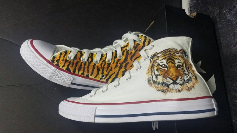 Tiger Design With Print High Top Converse Hand Painted Custom - Etsy