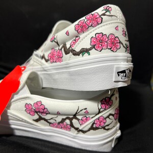 Japanese Koi Fish With Cherry Blossoms Flower Vans Slip on Hand Painted ...