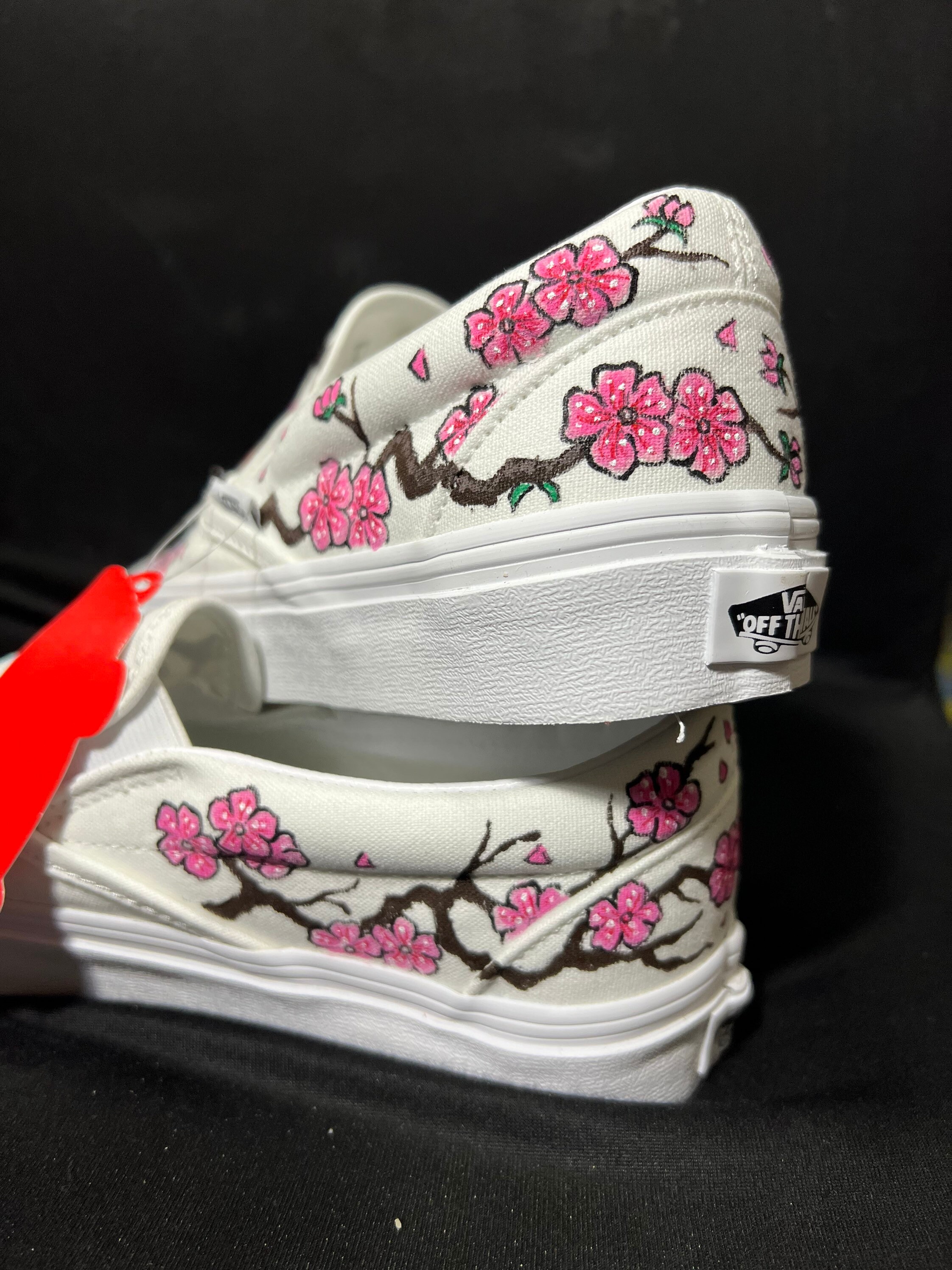 Japanese Koi Fish With Cherry Blossoms Flower Vans Slip on Hand Painted ...