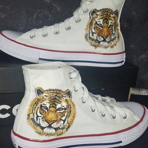 Tiger Design With Print High Top Converse Hand Painted Custom Shoes for ...