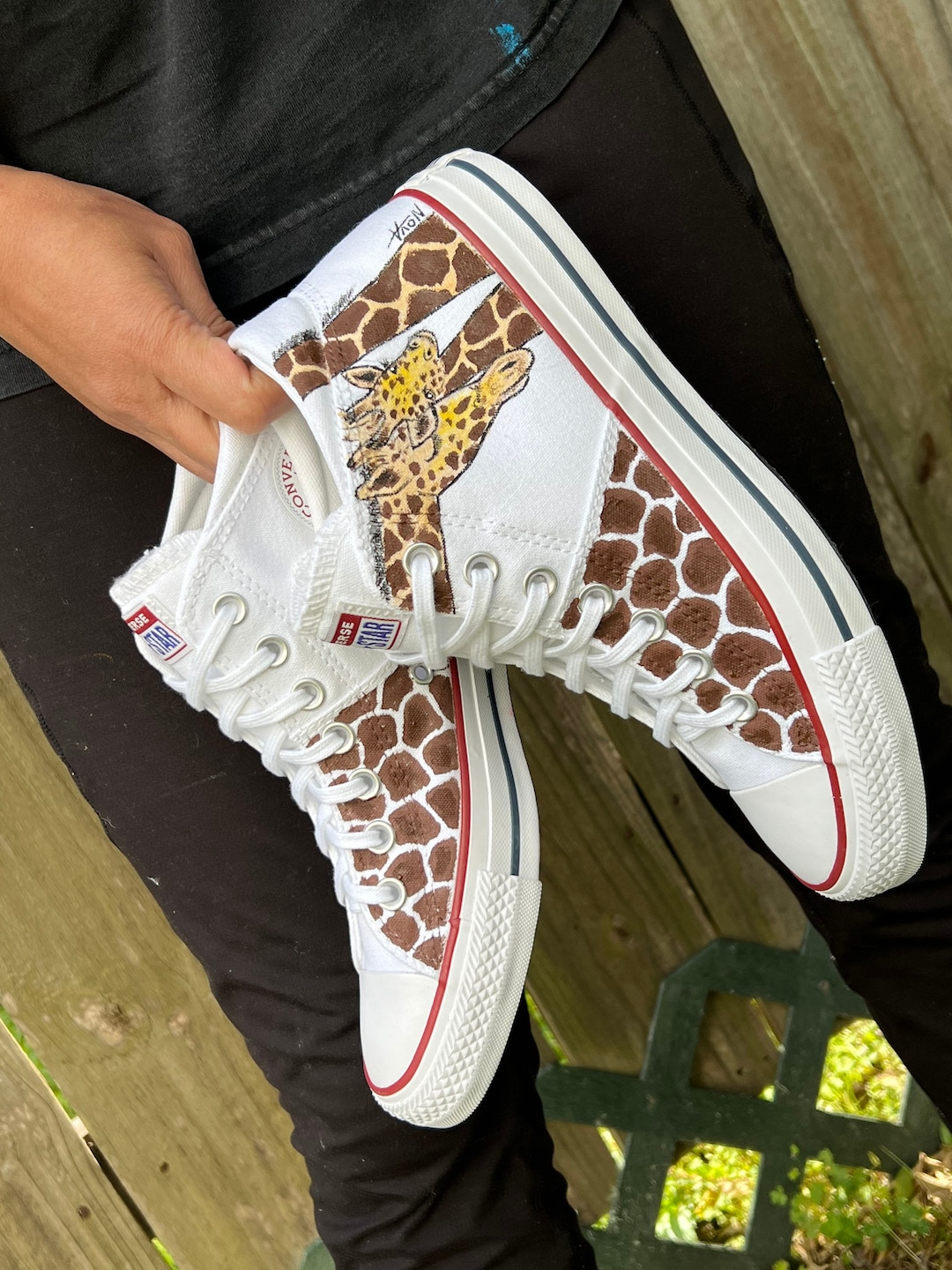 Giraffe Family Design With Print High Top Converse Hand Painted Custom ...