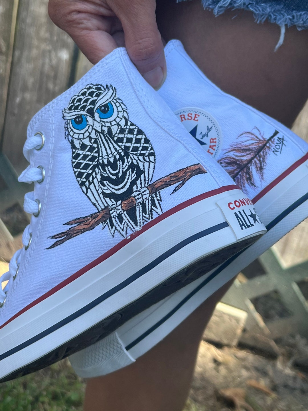 Hand Painted Owl Converse High Top Shoes, Custom Design - Etsy