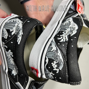 Black and White Japanese Koi Fish With Wave Design in Black Vans Slip ...