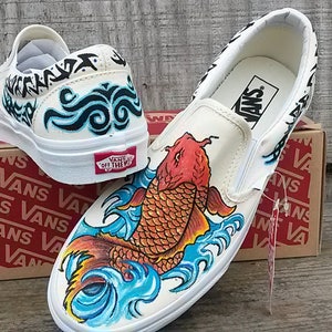Japanese Koi Fish With Tribal Design Vans Slip on Hand Painted Custom ...