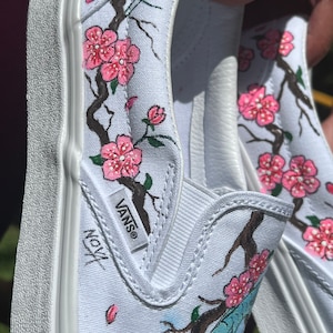 Japanese Koi Fish With Cherry Blossoms Flower Vans Slip on Hand Painted ...