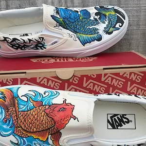 Japanese Koi Fish With Tribal Design Vans Slip on Hand Painted Custom ...
