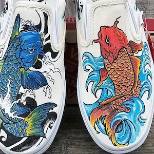 Japanese Koi Fish With Tribal Design Vans Slip on Hand Painted Custom ...