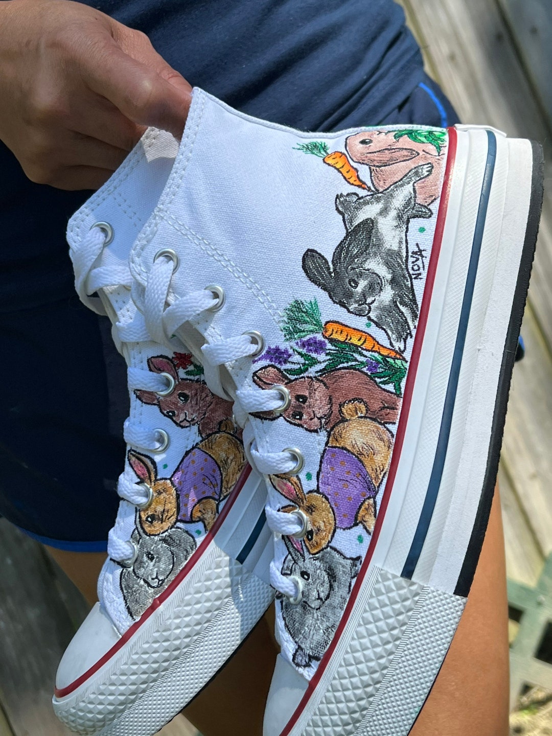 Hand-painted Bunny High Top Shoes, Custom Animal Design - Etsy