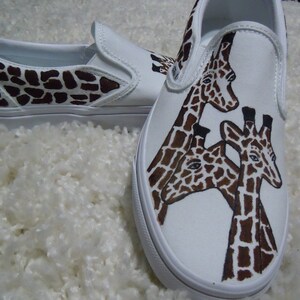 Giraffee Monochromatic Hand Painted Slip on Vans Shoes With Animal ...