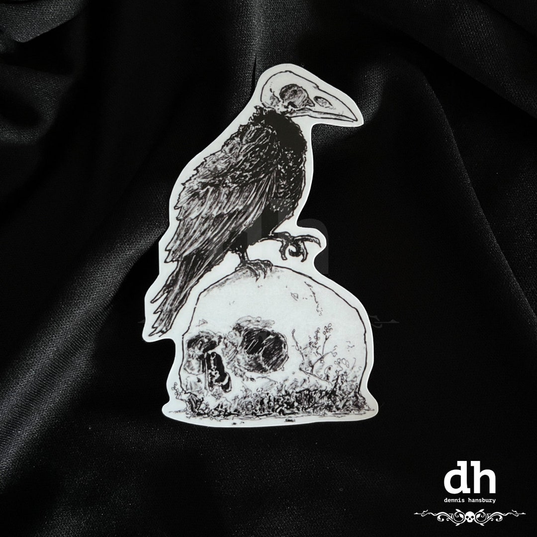 Black Crow and Skull Sticker Bird Sticker Creepy Water Bottle Sticker ...
