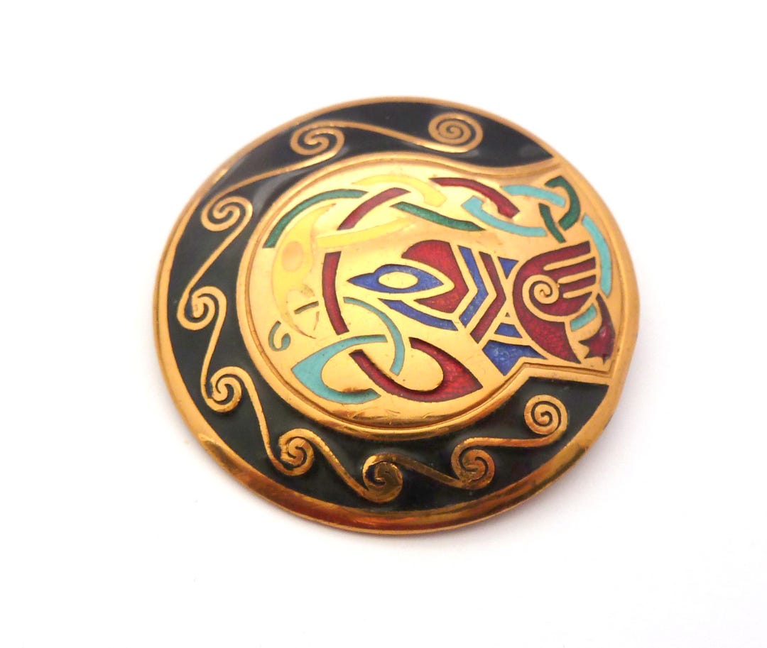 Vintage Large Tara Wear Style Celtic Zoomorphic Design Enamel Brooch ...