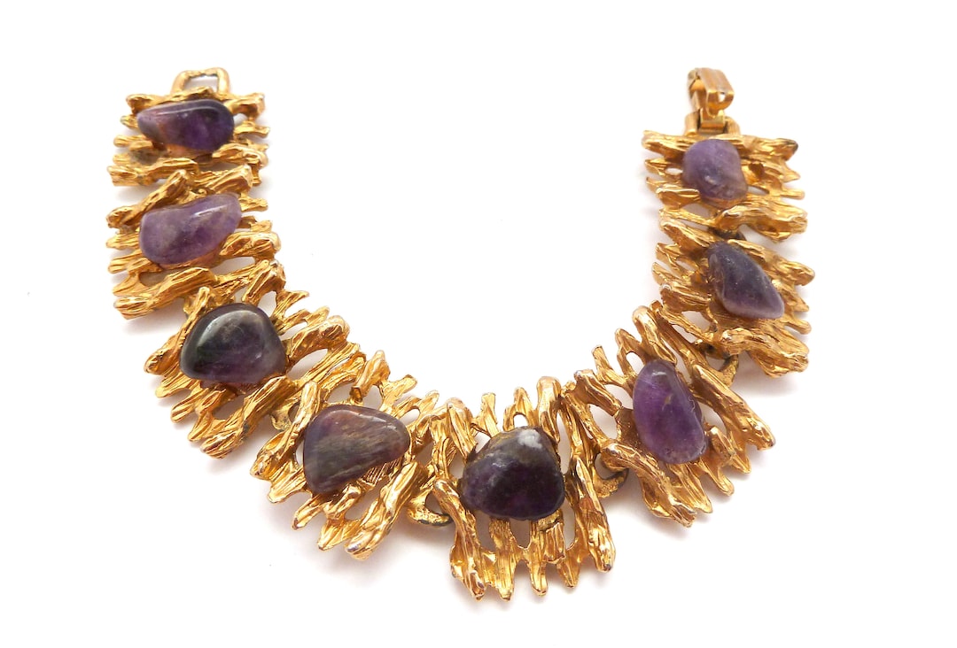 Vintage Chunky Brutalist Style Amethyst Gemstone Set Panel Design ...