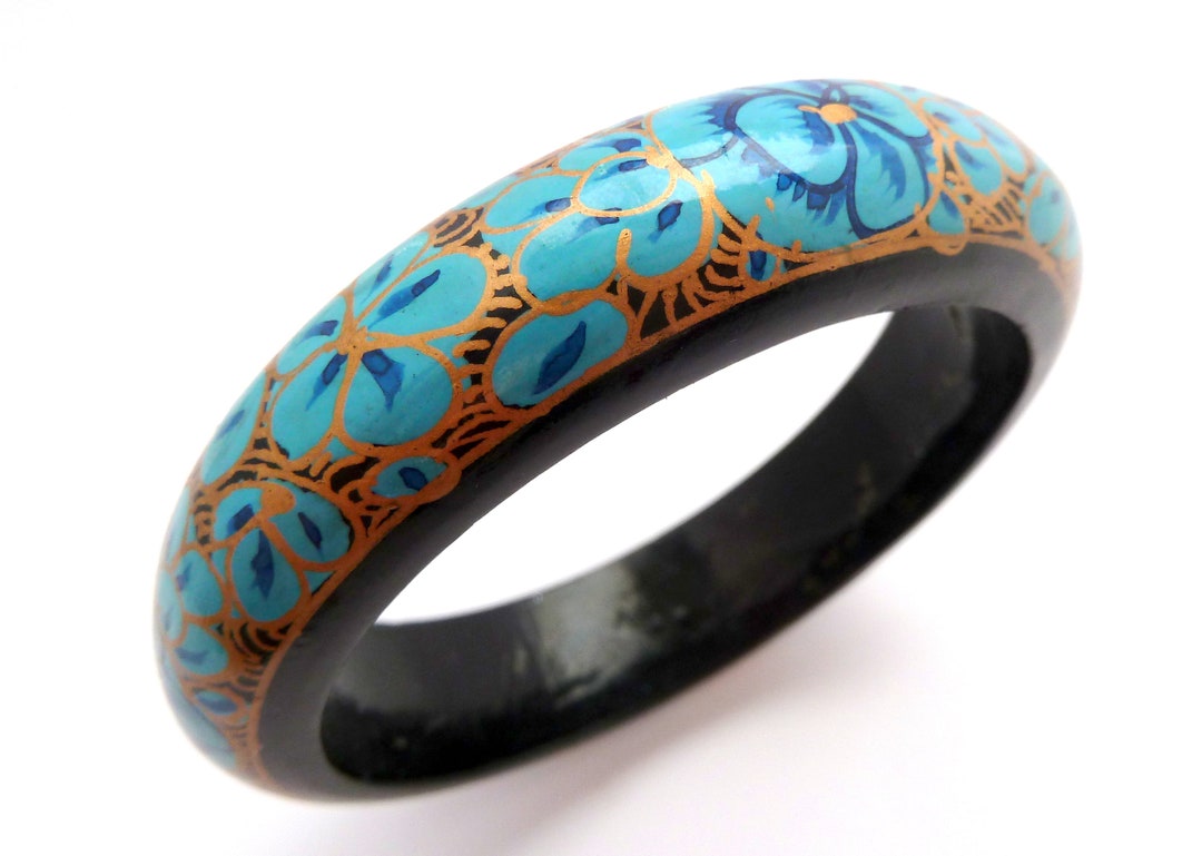 Vintage Bangle Hand Painted Lacquer Blue Floral Design - Etsy
