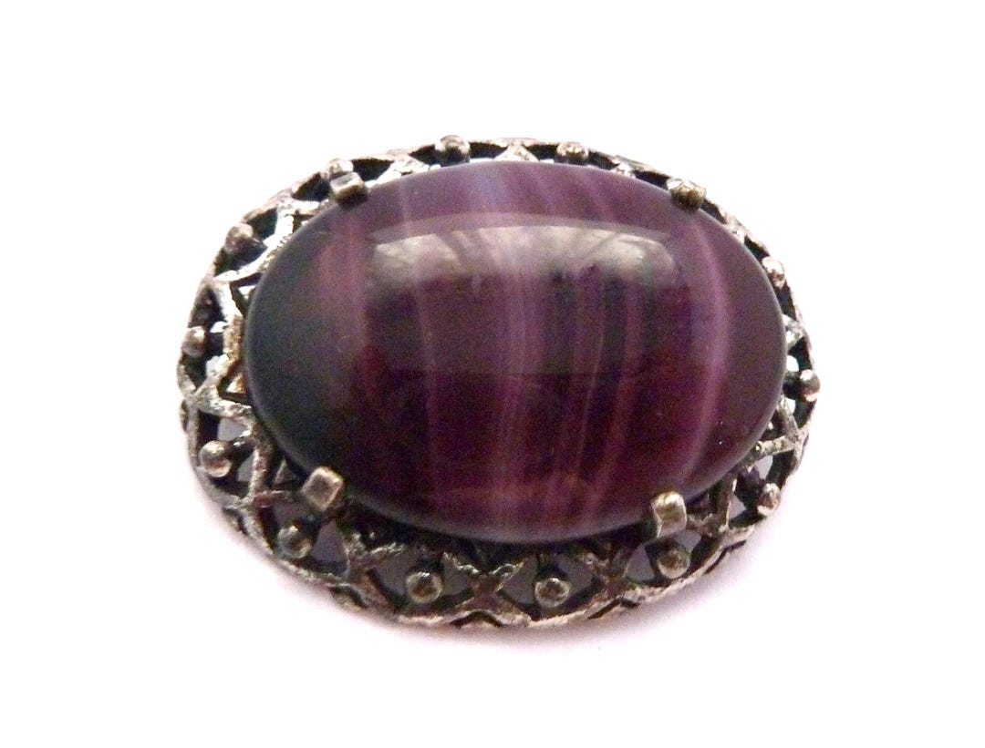 Vintage Miracle Faux Banded Amethyst Stone Scottish Celtic Style Brooch ...