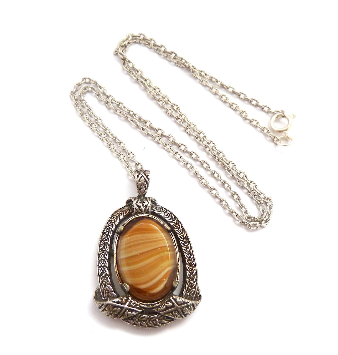 Vintage Miracle Necklace, 70s Celtic Pendant and Chain, Marbled Brown ...