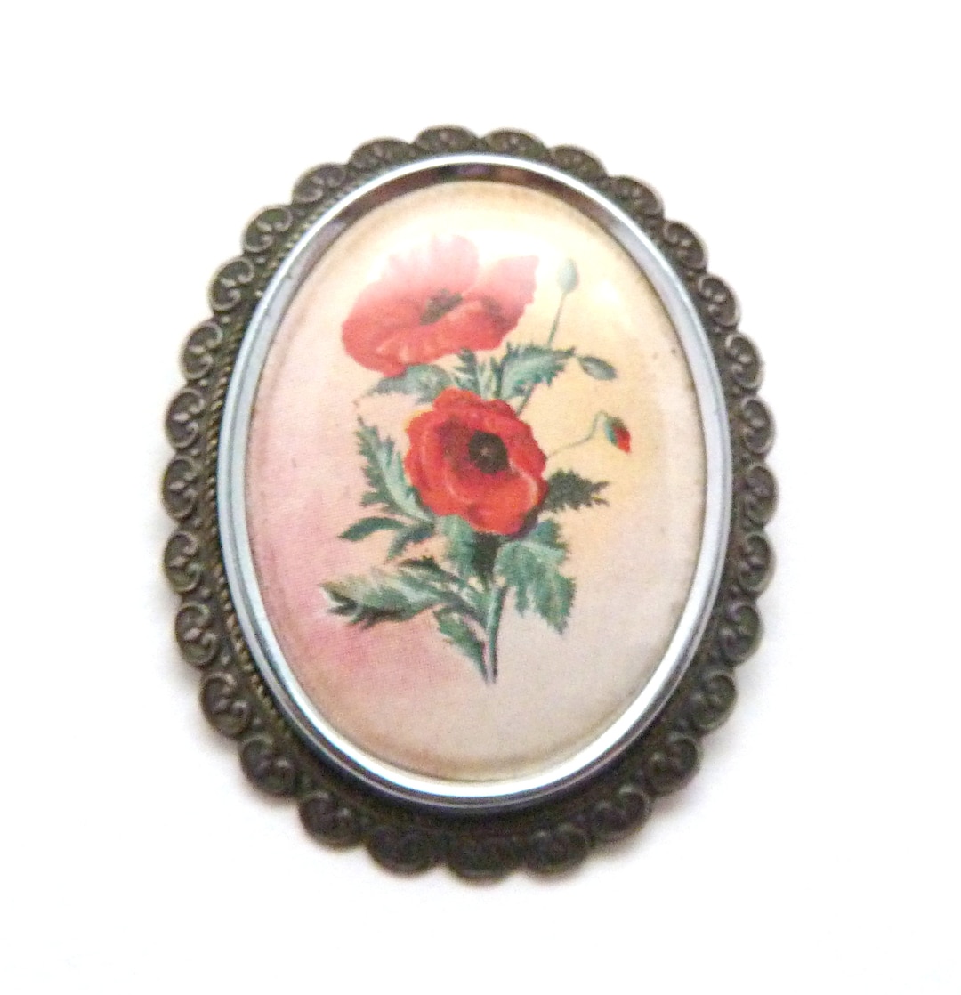 Vintage Poppy Flower Design Brooch by Thomas L Mott TLM, 40s 50s ...