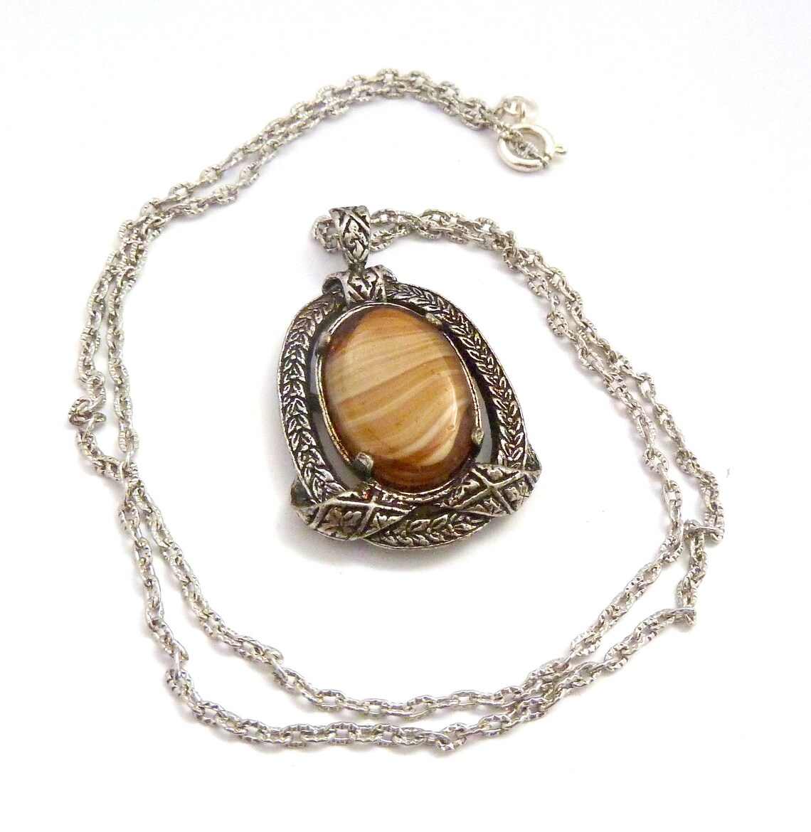 Vintage Miracle Necklace, 70s Celtic Pendant and Chain, Marbled Brown ...