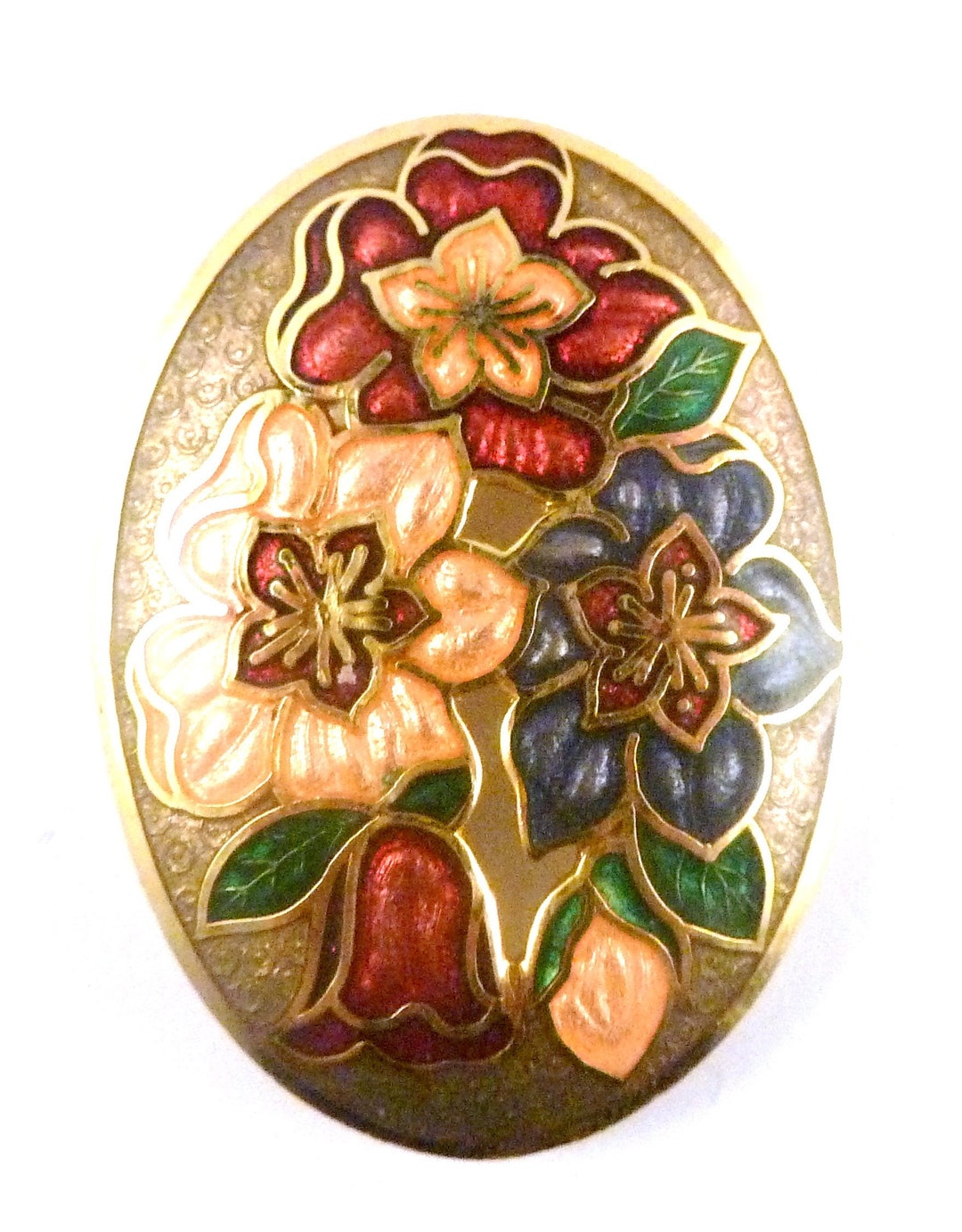 Vintage Cloisonne Brooch, Cloisonne Enamel Floral Design Pin by Sea ...