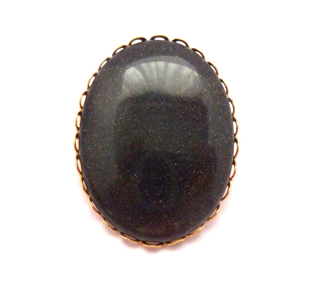 Vintage Large Dark Purple Goldstone Cabochon Design Brooch, 80s 90s ...