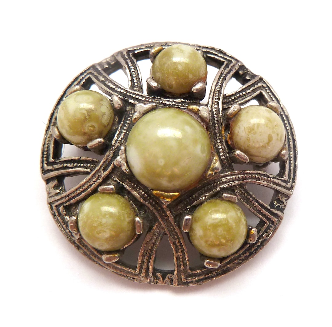 Vintage Brooch, Faux Connemara Marble Set Scottish Celtic Style Pin, 70 ...