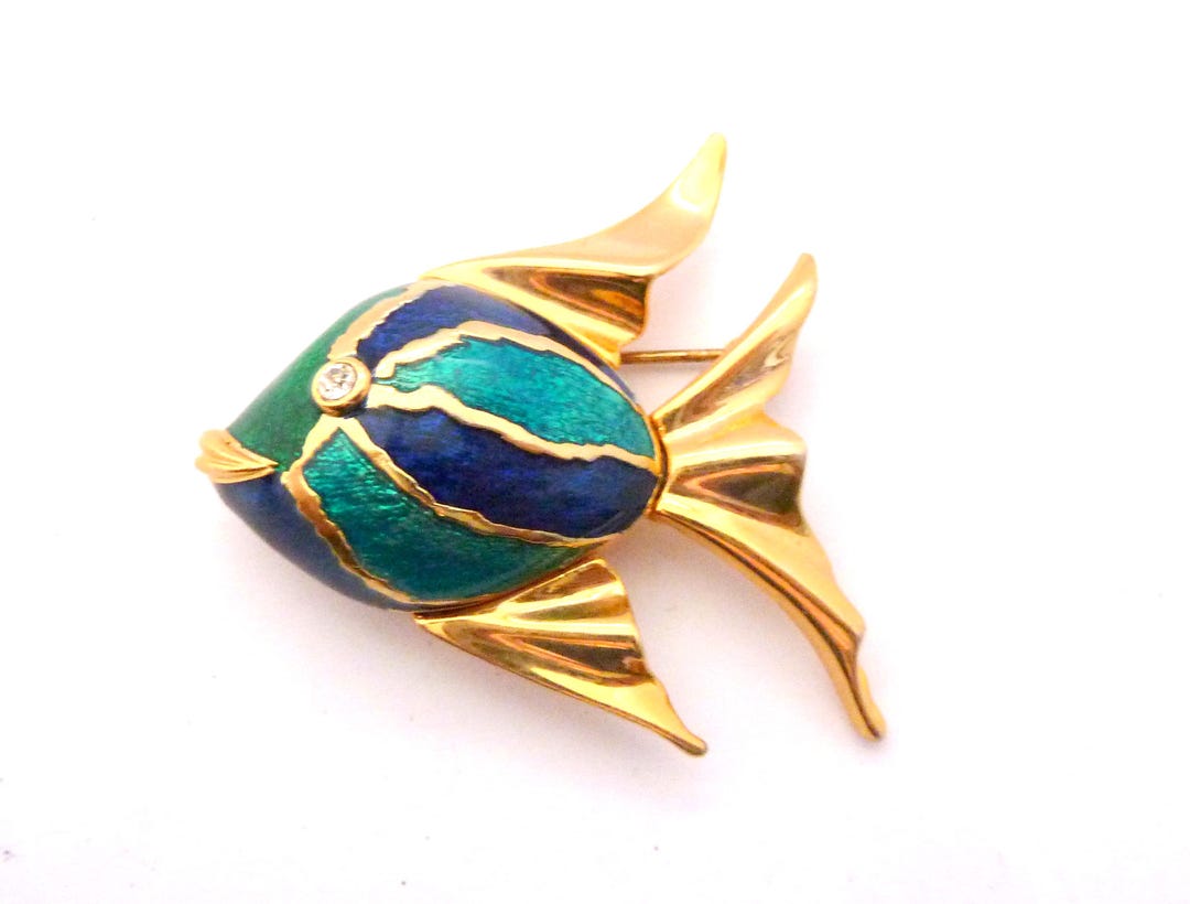 Vintage Large Enamel Tropical Fish Retro Design Statement Brooch, 80s ...
