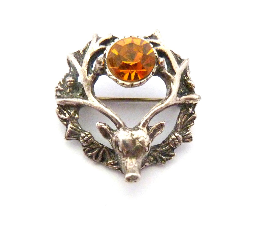 Vintage Small Scottish Stag Design Rhinestone Set Brooch, 50s 60s ...