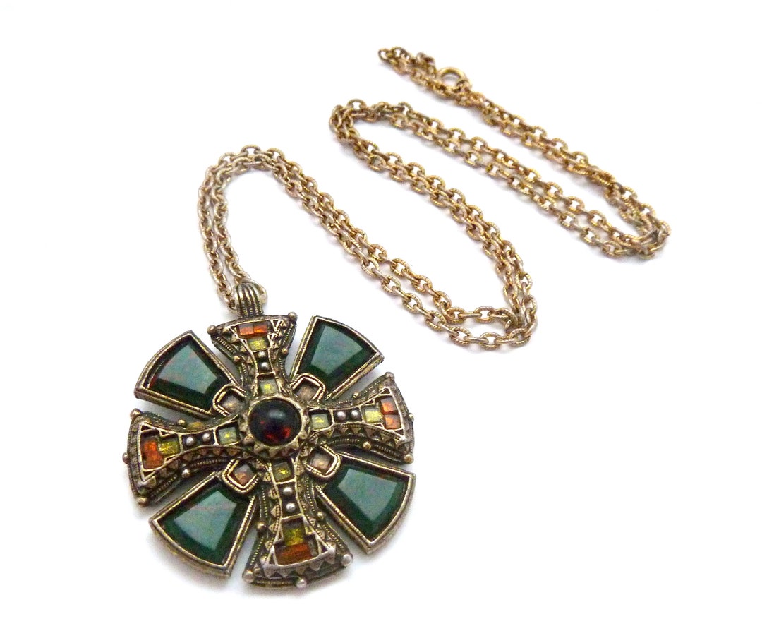 Vintage Celtic St Cuthberts Cross Design Faux Bloodstone and Mock Agate ...
