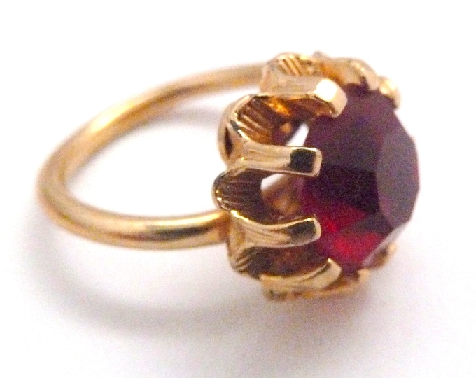 Vintage Sarah Coventry, Ring Ruby Red Rhinestone Brutalist Style ...