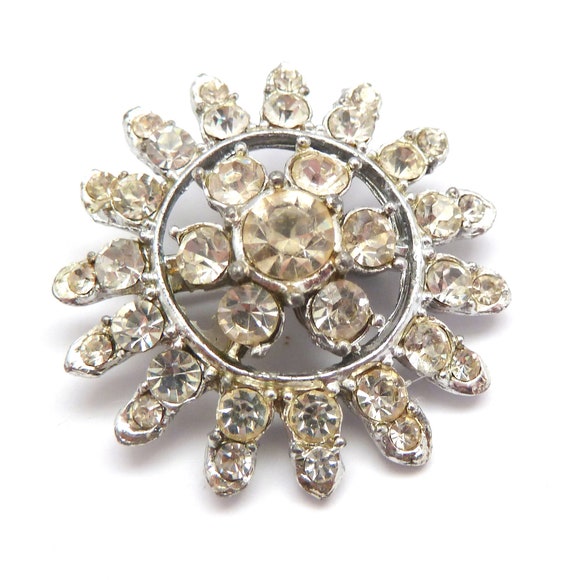 Vintage Large Atomic Flower Design Rhinestone Set Bro… Gem