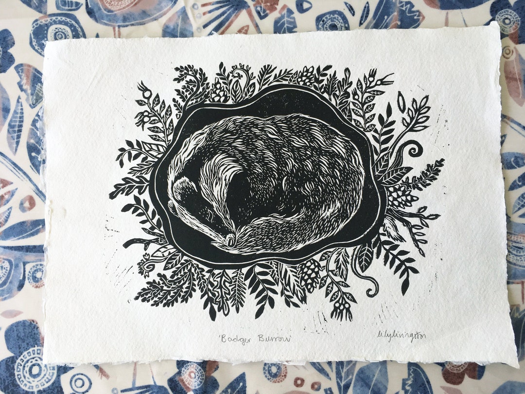 Badger Burrow Original Linocut Print Relief Print Block - Etsy