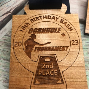 Laser Engraved . Custom Designed . Cornhole . Wood Medal . Hand ...