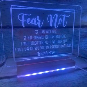 Bible Verse . LED . Fear Not . Tabletop Light . Wood . Edge-lit Base ...