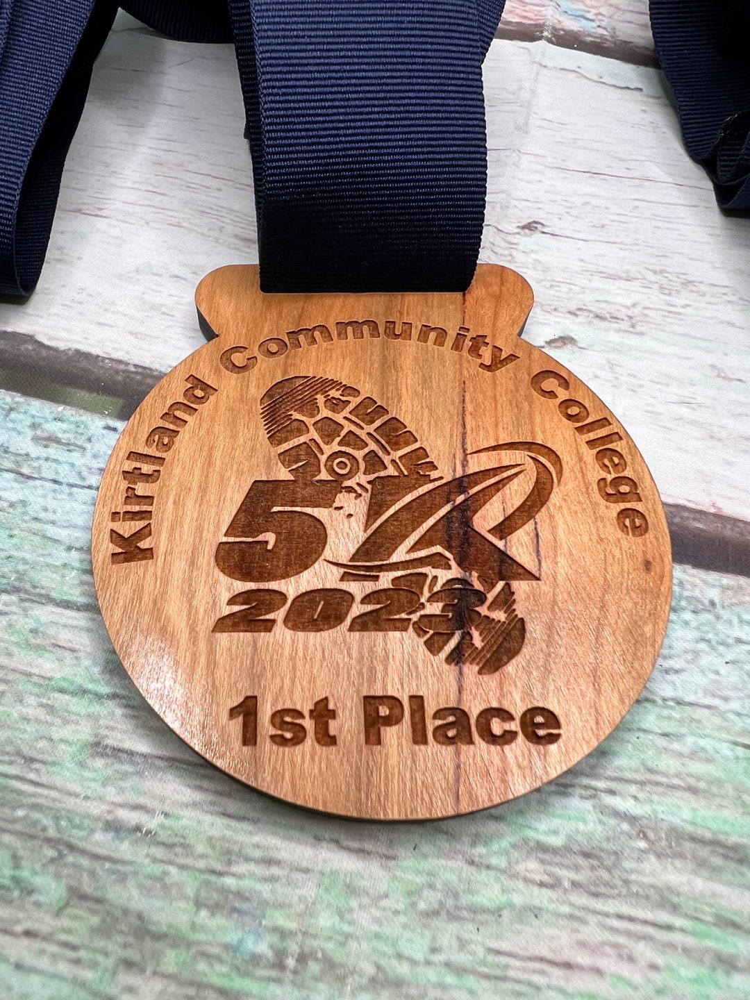 Custom Designed . Front and Back . Laser Engraved . Wood Medal . Hand ...